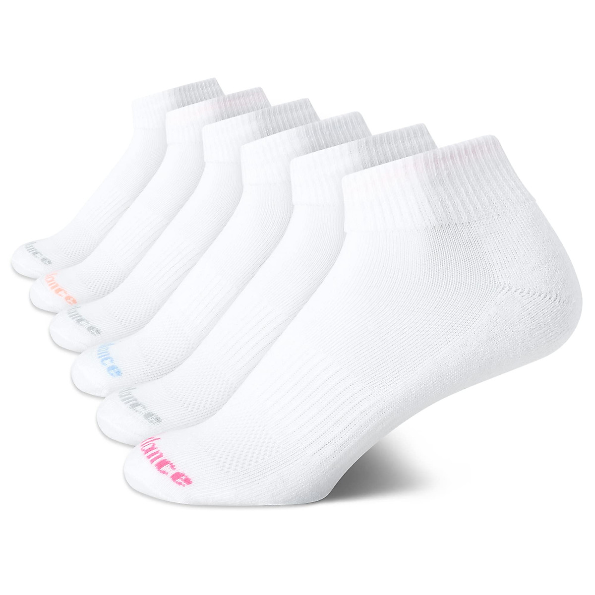New Balance Womens Athletic Socks - Cushioned Quarter Cut Ankle Socks (6 Pack), Size 4-10, Solid White