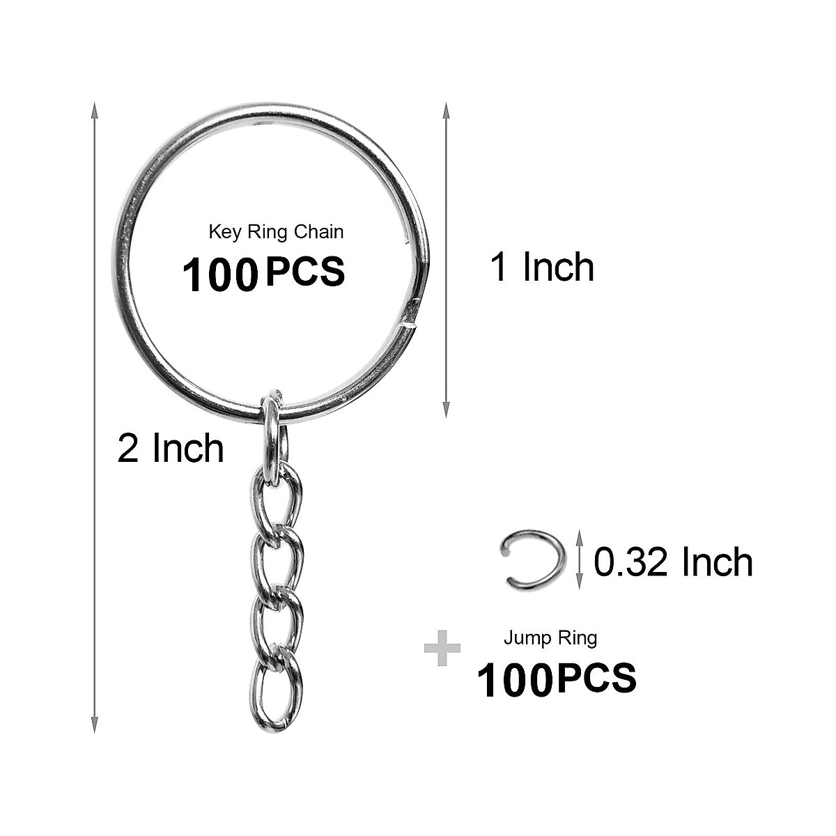REEMTOO 50PCS Bulk Keychains Set, Split Keychains Rings with Chain 1 inch, Key Rings, Key Chain Rings, Keychains Ring Parts with Open Jump Ring and Connector.