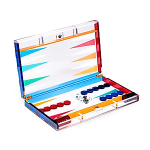 Backgammon Set 14"x 8.5"x2" (LxWxH) Luxury Backgammon Sets for Adults with Playing Pieces, Leather Dice Cups, Elegant Coffee Table Game Decor, Clear Acrylic - Multicolor