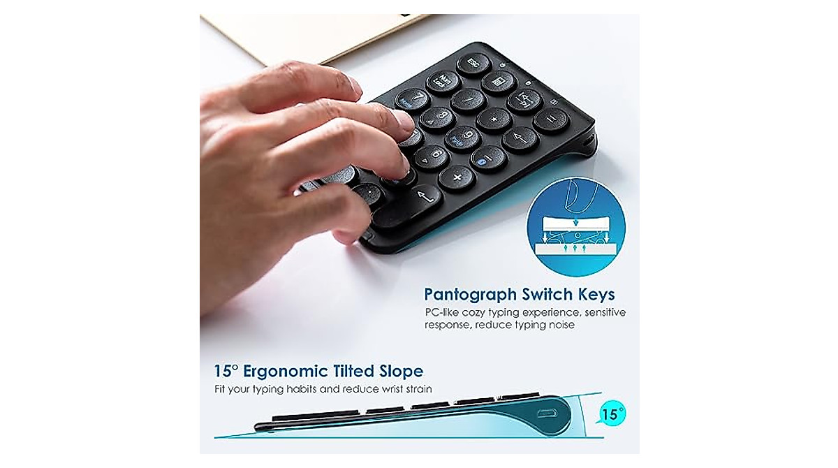 SANWA Bluetooth Numeric Keypad, Rechargeable Wireless Ten Key Number ...