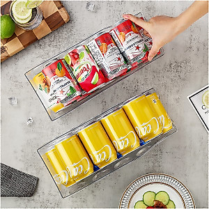 HOMQUEN Soda Can Organizer for Refrigerator, Freezer, Countertop, Cabinets, Pantry. Beverage & Canned Food Organizer Holder for Fridge Storage, Clear Drink Dispenser Pack of 2