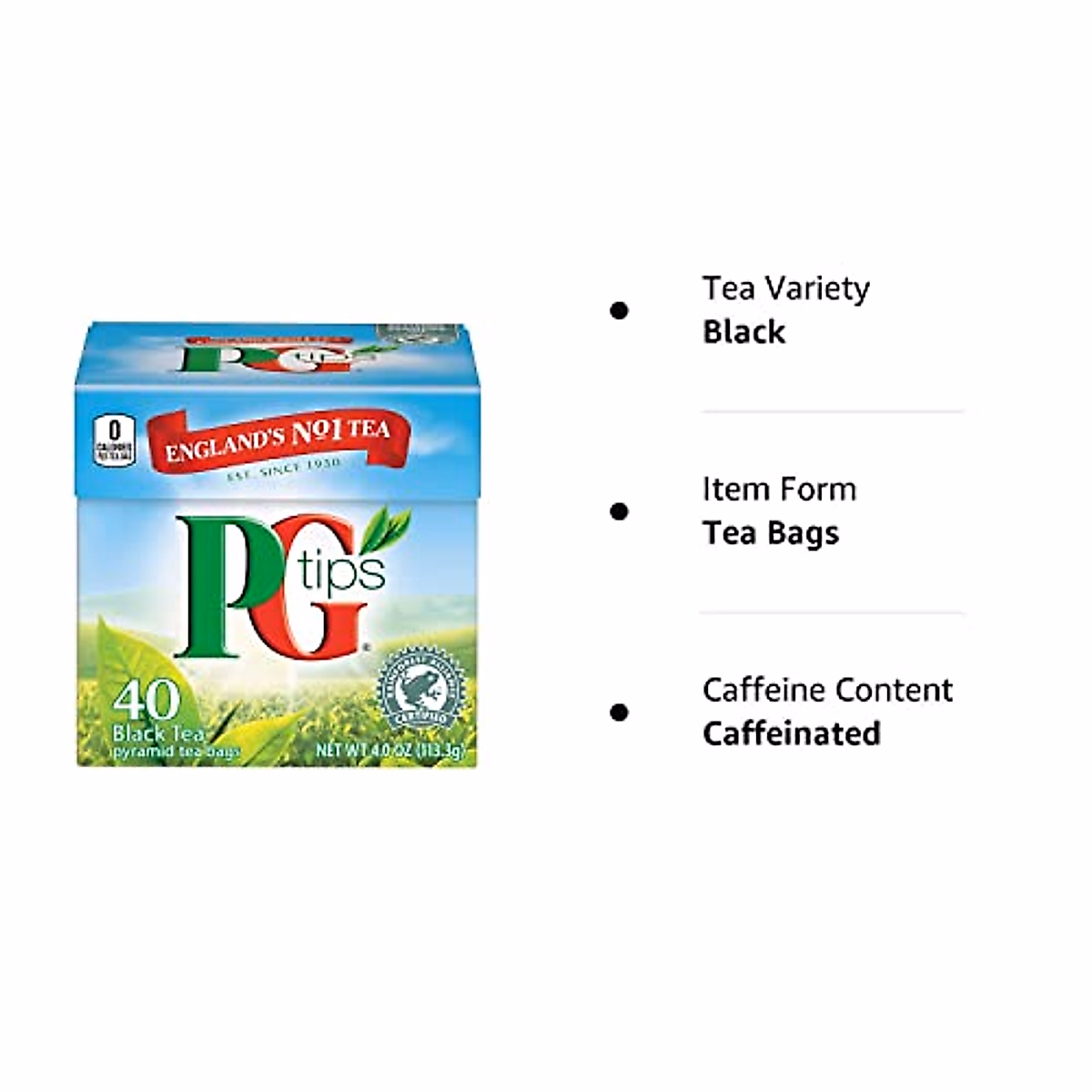 Pg Tips Premium Black Tea For a Classic Caffeinated Beverage,Pyramid Black Tea Bags,40 Count (Pack of 6)
