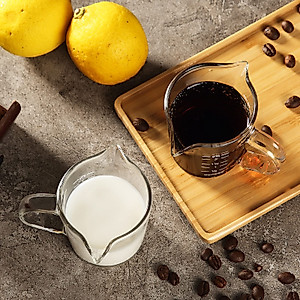 2 Pack 3oz Heat Resistant Glass Espresso Measuring Glass Espresso Shot Glass Triple Pitcher Barista Double Spouts With Pouring Handle Barista Measuring Cup Double Shot Glass (Glass Handle)