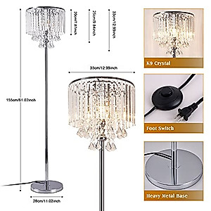 beaysyty Modern Elegance Crystal Floor Lamp, On/Off Foot Switch, Crystal & Glass 3-Lights Standing Light, Reading Corner Lamp for Office Cafe , Den, Living Room Bedroom Chrome Finish