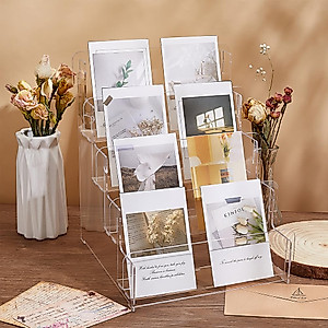 FINGERINSPIRE 4-Tier Acrylic Postcard Display Stand 10.7x10.6x12.2inch Clear Acrylic Greeting Card Display Holder Sticker Postcard Photo Stamp Cards Vendors Retail Display Rack Mail Organizer