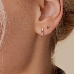 PAVOI 14K Gold Plated Sterling Silver Post Huggies | Cubic Zirconia Huggie Earrings for Women | Multi Colored Stones, Yellow Gold