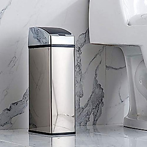 Garbage Can Rubbish Bin Stainless Steel Trash Can Square Automatic Sensor Box with Flat Lid Rubbish Bin Waste Bin(3L, 4L, 6L) Trash can (Color : Chrome, Size : 3L)