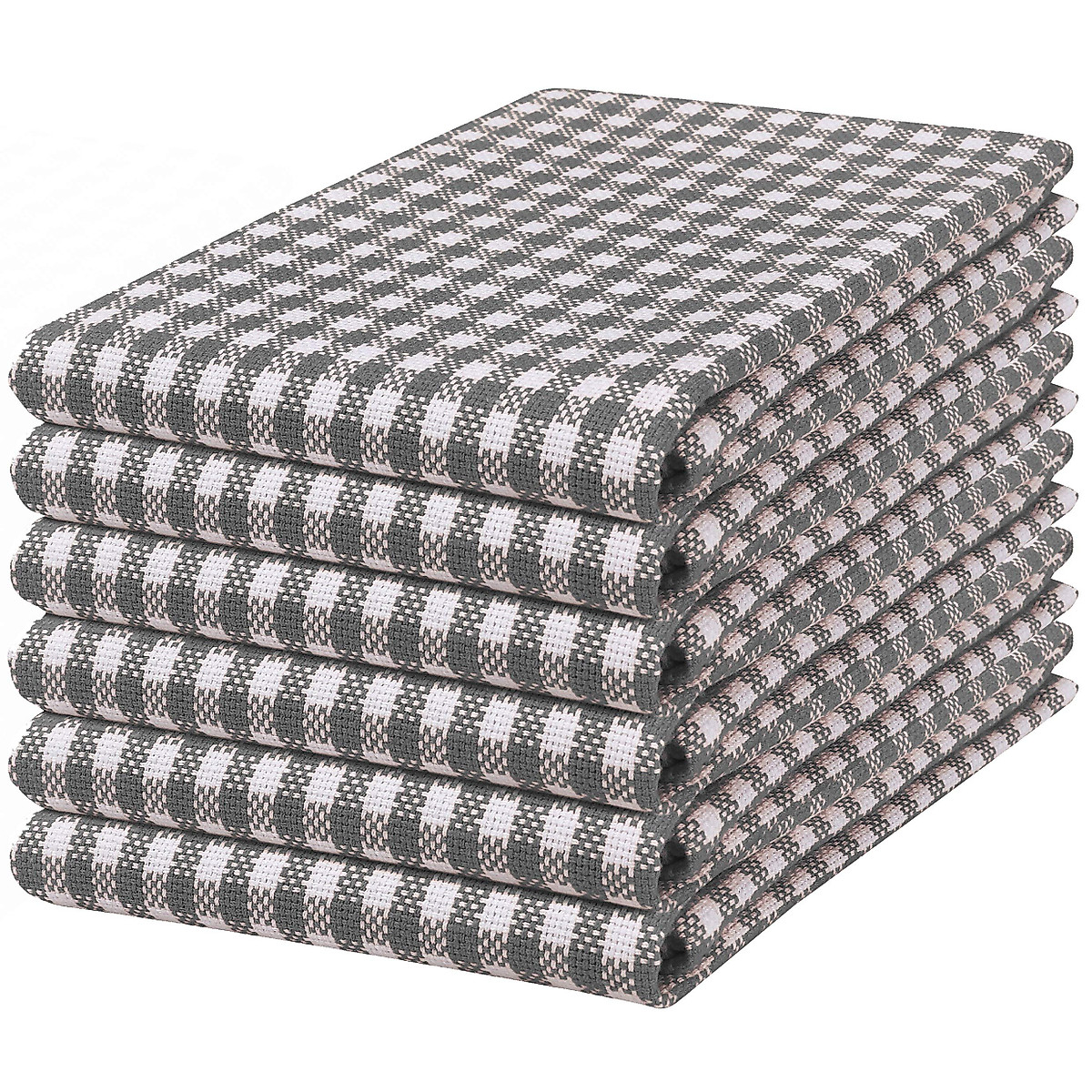 Native Fab 6 Pack Gingham Farmhouse Kitchen Dish Towels Cotton Absorbent Durable Washable 15x25 - Tea Towels, Dish Cloths, Restaurant Cleaning Towels, Kitchen Towels with Hanging Loop, Grey White
