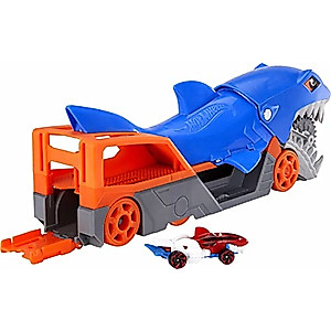 Hot Wheels Toy Car Shark Chomp Transporter & 1:64 Scale Car, Connects to Hot Wheels Track & Stores 5 Scale Vehicles
