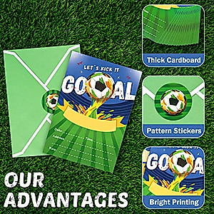 WERNNSAI Soccer Ball Birthday Party Invitations with Envelopes for Boys - Sports Themed Birthday Party Supplies Kids Girls 24 Count Football Blank Party Invites Cards with Goal Stickers