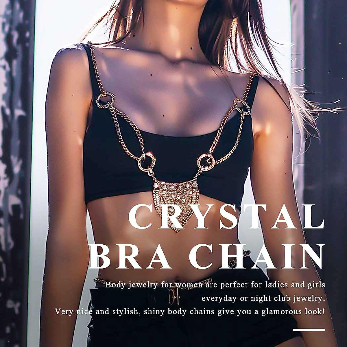 Jeweky Rhinestone Bra Chest Chains Sparkly Body Chain Silver Chest Body Jewelry Bikini Nightclub Bra Body Jewelry Accessories for Women