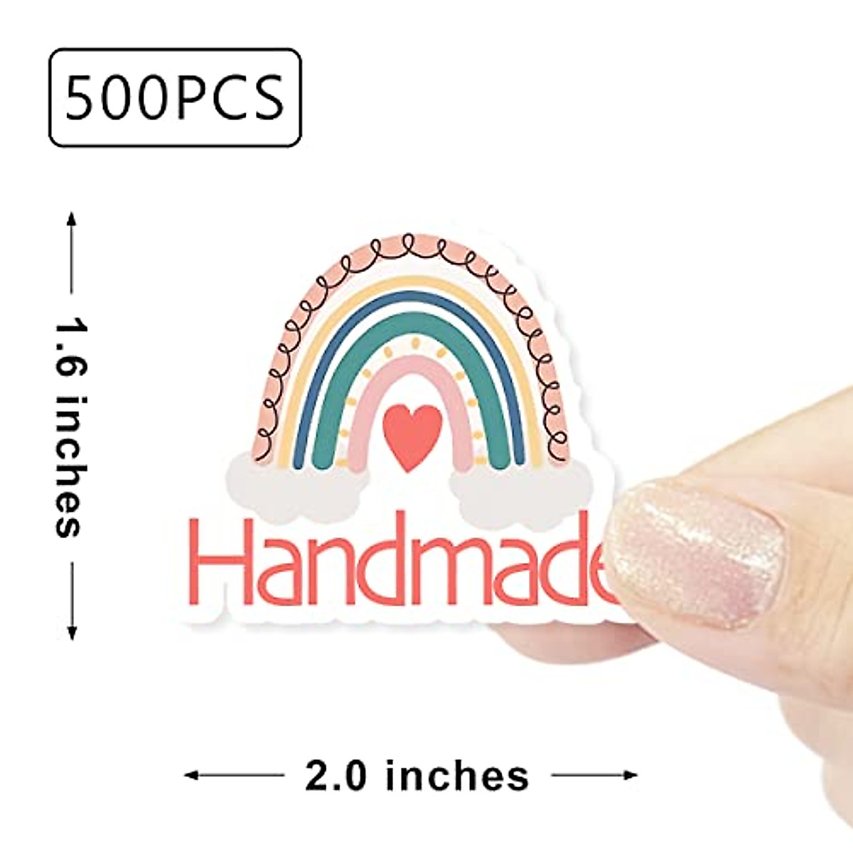 Wailozco Handmade Rainbow Stickers,Thank You Stickers,Handmade Stickers,Small Shop Stickers,Envelopes Stickers for Small Business, Online Retailers,Handmade Goods,500 Labels Per Roll