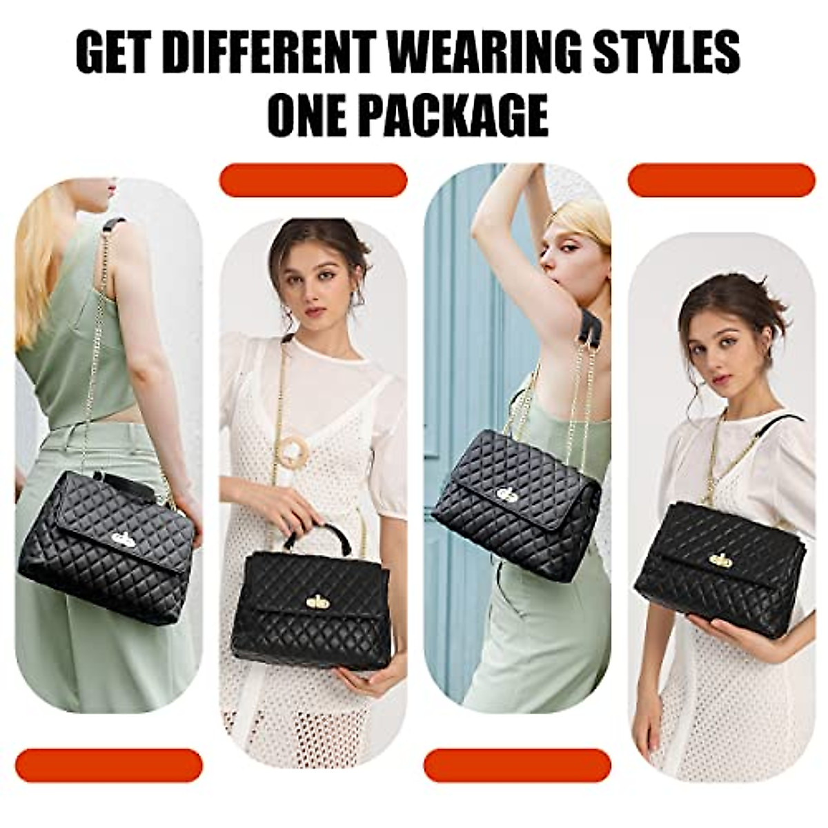 ER.Roulour Quilted Crossbody Bags for Women, Trendy Roomy Shoulder Handbags with Flap Gold Hardware Chain Purses Shoulder Bag Black