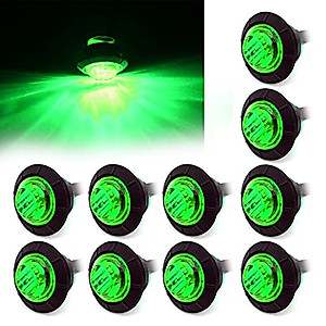FXC 10x 3/4" Round LED Clearence Light Front Rear Side Marker Indicators Light for Truck Car Bus Trailer Van Caravan Boat, Taillight Brake Stop Lamp (Green, 12V)