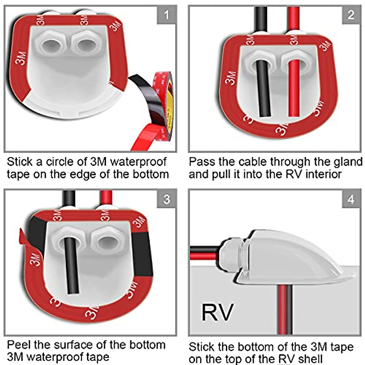 DKARDU Solar Weatherproof ABS Solar Double Cable Entry Gland IP68 for All Cable Types 3mm² to 12mm² for Solar Project on Rv, Campervan, Boat, Caravan, Cabin