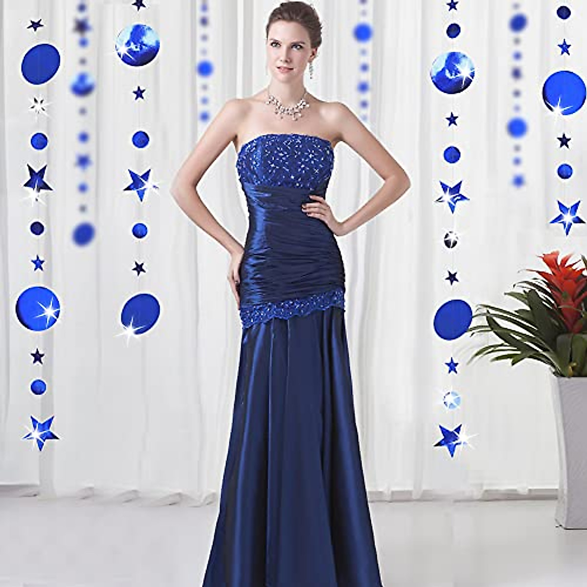 Royal Blue Birthday Party Decorations Star Paper Streamers Circle Garland for Wedding Baby Shower Graduation Hanging Ceiling Wall Window Decorations Hen Party Supplies (Royal Blue, 2 Strings)