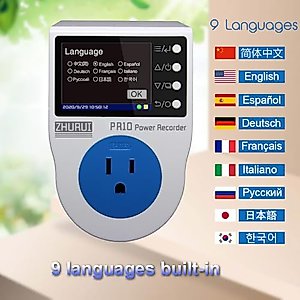 ZHURUI PR10-E US15A Power Meter Plug/Home Power metering Socket/watt Meter/2.4 inch TFT Color LCD/0.5FS(New)