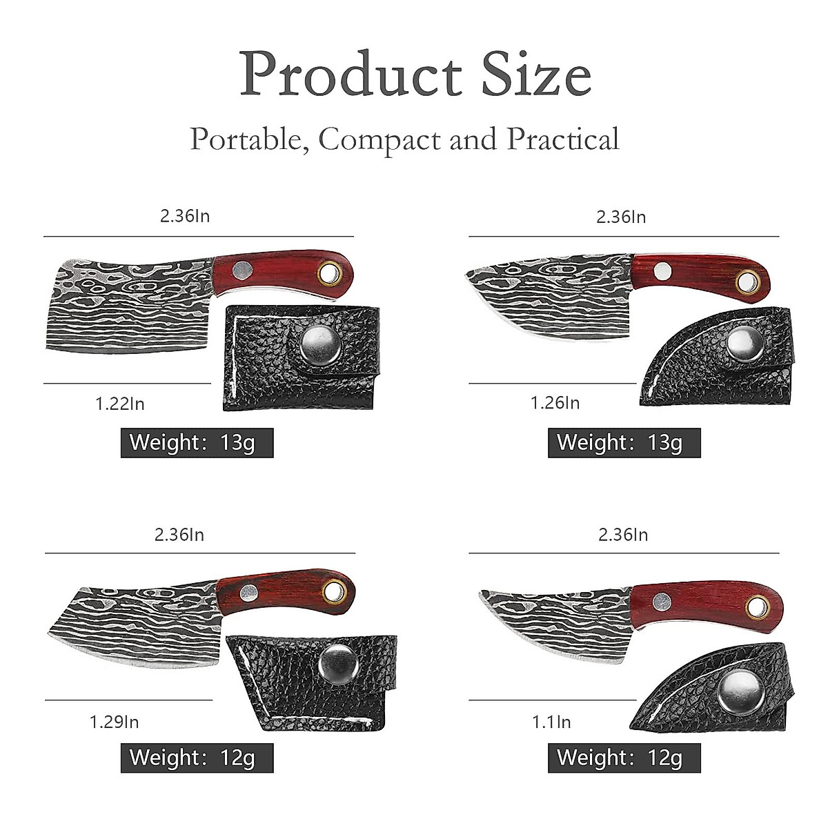 JAEZZIY Mini Knife Set, Damascus Pocket Knife Set with Sharpener, Mini Chef Knife EDC Knives Set, Tiny knife Cleaver Keychain Tiny Things for Package Opener, Box Cutter, Letter Opener - Set of 5