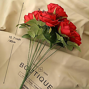 Jasion Artificial Roses 10 Heads Faux Flower Arrangement Silk Bouquet for Home Office Parties and Wedding Decoration (Red)