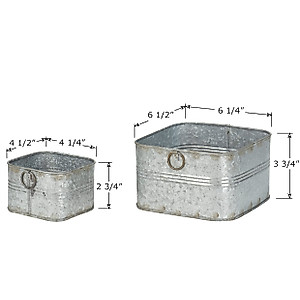 Red Co. 6.5" and 4.5" Square Tub Galvanized Metal Bucket Containers Set of 2, Rusted Gray