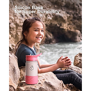 BUZIO 14oz Kids Water Bottle Stainless Steel Insulated Metal Water Bottles with Straw for Toddlers, BPA-Free Double Wall Water Flask Leak Proof Tumbler for School Boys Girls with Stickers, pink