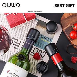 OUWO Wine Bottle Stopper, Wine Stopper with Silicone Wine Toppers Stopper Reusable Wine Saver, Wine Cork Superior Leak-Proof Keeps Wine Fresh Best Gift Accessories, Black 4 pack