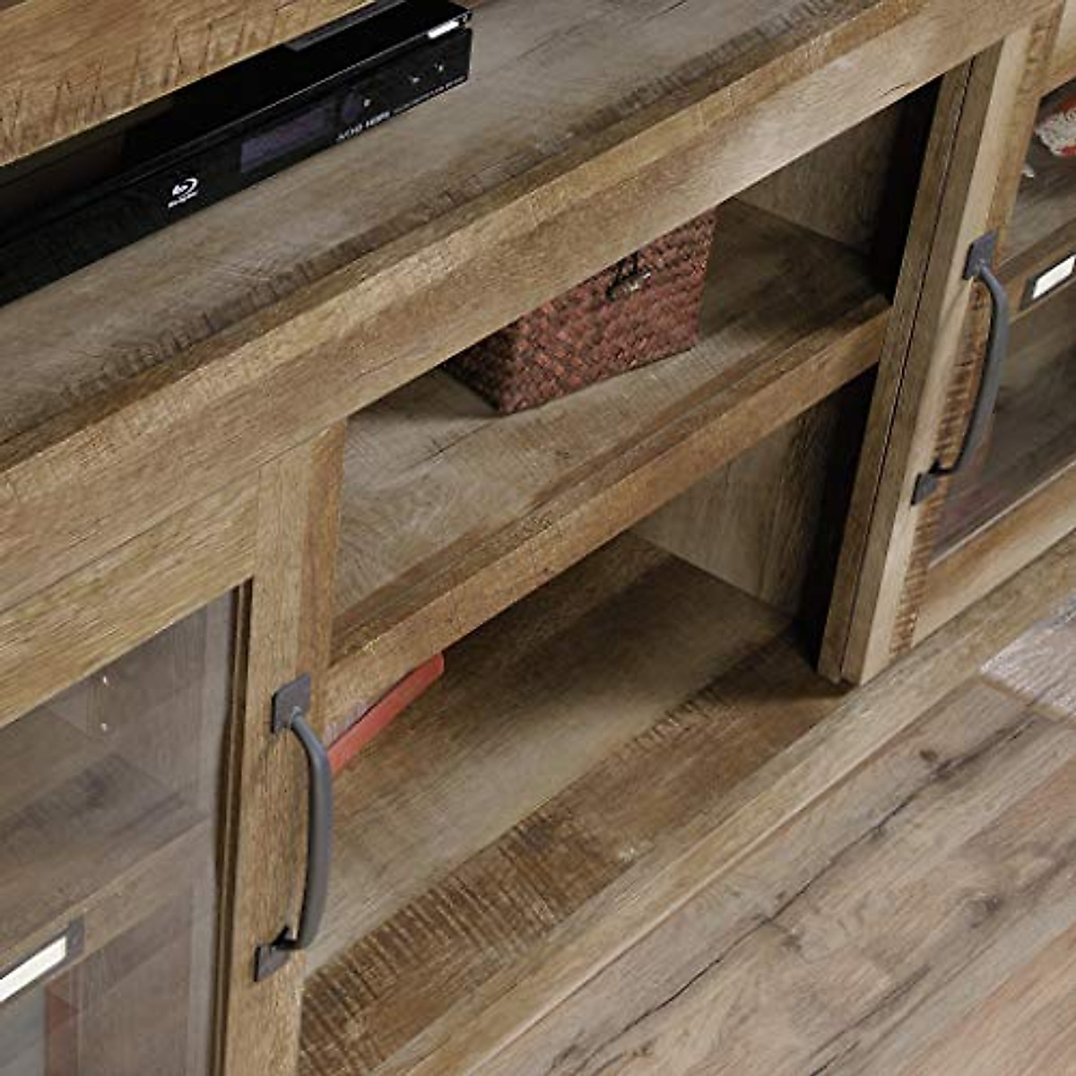 Sauder Dakota Pass Entertainment/Fireplace Credenza, For TV's up to 60", Craftsman Oak finish