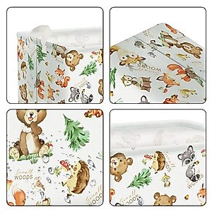 Clastyle Cute Woodland Animals Shelf Basket Bear Fox Squirrel Fir Tree for Nursery Storage Bin Rectangle Clothes Books Toy Storage Cube, 36L