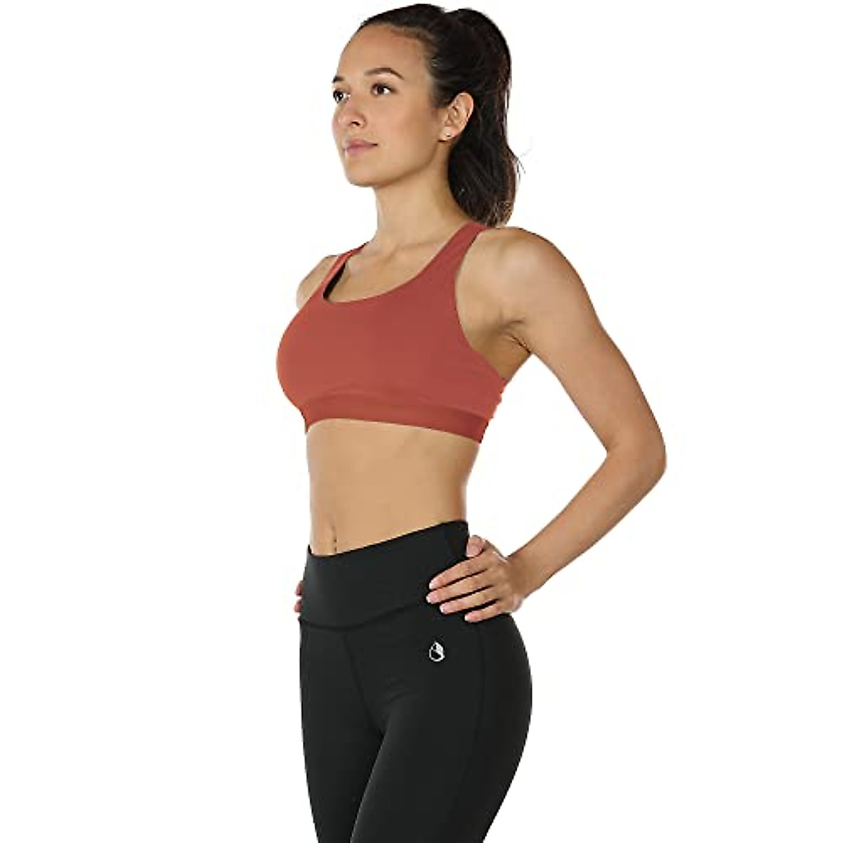 icyzone Women's Workout Yoga Clothes Activewear Racerback Strappy Sports Bras (XL, Copper Brown)