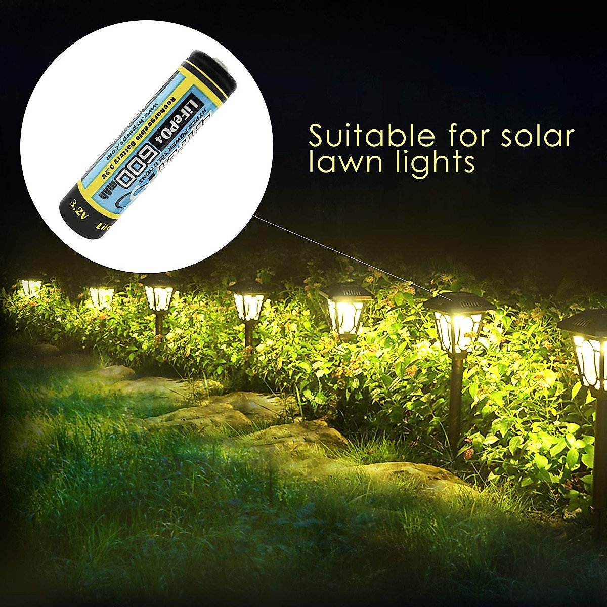 HYPERPS 3.2V AA 600mAh Rechargeable Battery for Solar Panel Light, Tooth Brush, Shaver, Flashlight (6-Pack)