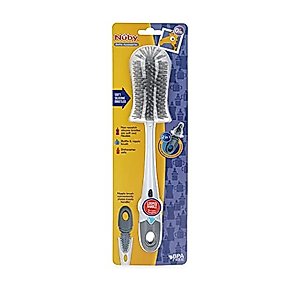 Nuby Soft Non-Scratch Silicone Bristle Bottle & Nipple Brush with Looped Handle, Gray