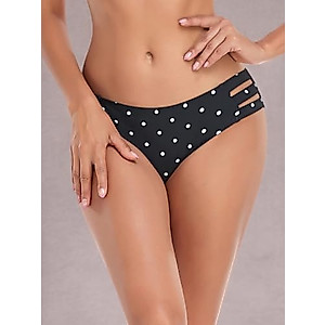Ocean Blues Women's Black Polka Dot Strappy Bikini Bottom Full Coverage Swim Briefs Size Medium