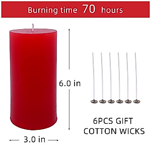 3 Pack 3x6 Inch Red Pillar Candles for Romantic Valentine's Day and Christmas, Unscented Column Candle for Home Restaurants, Smokeless Dripless and Clean Burning Emergency Candle