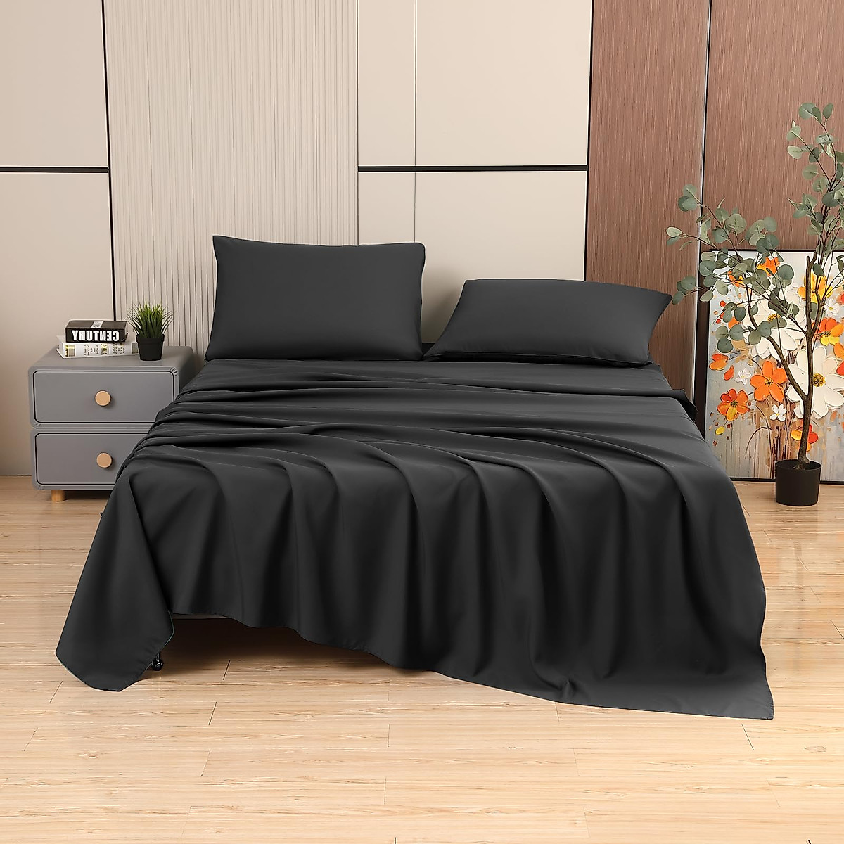 Toodou Soft Brushed Microfiber Black Twin Size Fitted Sheet-Comfortable and Durable Fitted Sheets-The Mattress Covers Made of Premium Fabric Which Have Great Breathability