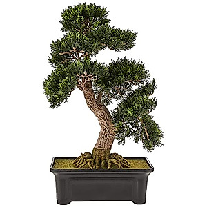 Nearly Natural 4103 24in. Cedar Bonsai Silk Plant,Green