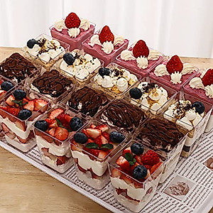 50Pack 5oz Square Dessert Cups with Lids and Spoons, Parfait Cups Clear Dessert Shooter Cups Appetizer Cups for Party with Pudding Fruit Ice Cream Cups