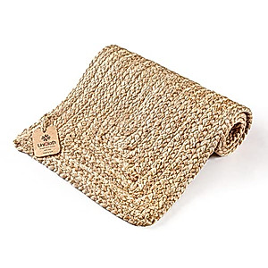 UniQloth Farmhouse Jute Burlap Braided Table Runner 36 Inches Long - 13x36 Natural Jute Braided Table Runner 100% Jute Hand Crafted Rustic Vintage Dining Table Runner Natural