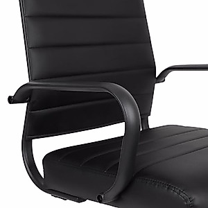 LANDSUN Home Office Chair High Back Executive Chair Ribbed Leather Computer Desk Chair with Armrests Soft Pad Adjustable Height Swivel Conference Black Frame