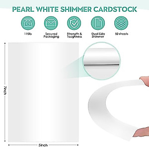 5X7 Metallic White Shimmer Card Stock Printer Paper 100lb 50 Pack Blank Pearlescent Index Cards Flat 300gsm for Invitations, Postcard,Photo Paper,Card Making