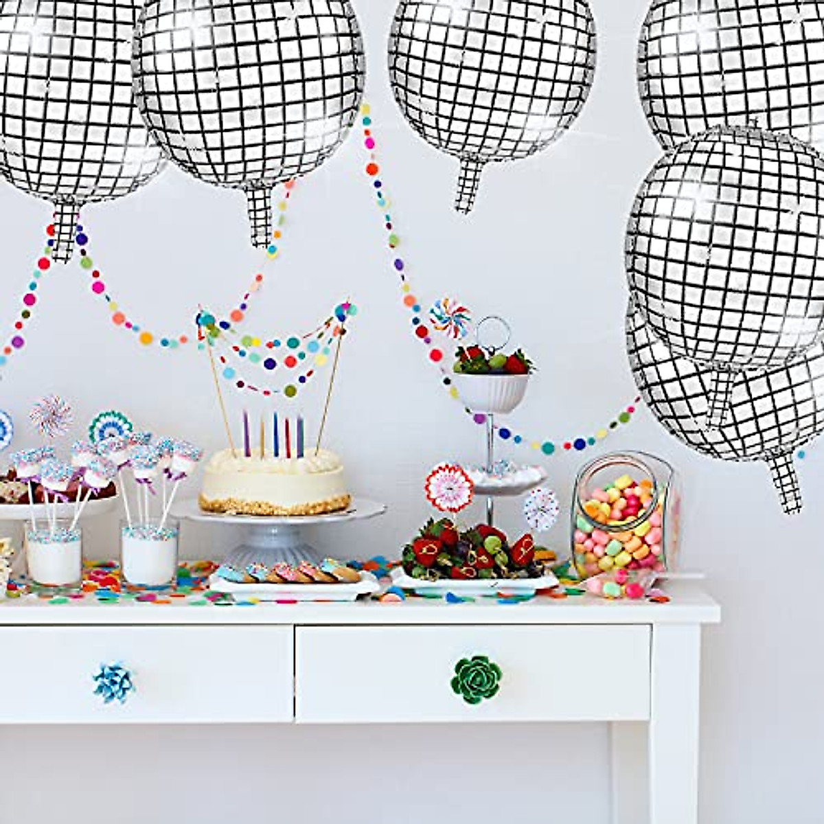 5 Pieces 22 Inches 4D Disco Ball Balloons Large Laser Foil Balloon Metallic Mirror Balloon for Disco Dance Party Birthday Party Wedding Ceremony (Basic Style)