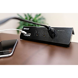 Woods 41322 DSKTOP, 3-Out USB PERM, 350J, 6' Surge Protector Strip, Black