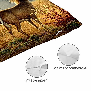 Mugod Throw Pillow Case Deer and Old Log House Tractor,Waist Lumbar Cushion Cover Sofa Home Decorative Rectangle Oblong 20x30 Inches