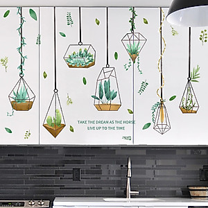 DRWSSR Hanging Creative Removable DIY Green Plant Potted Wall Decal Waterproof Vinyl Wall Decal Decor for Home Girls Bedroom Kids Room Bedroom Living Room Wall Corner (Plant)