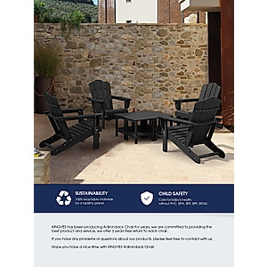 KINGYES Folding Adirondack Chair, HDPE All-Weather Folding Adirondack Chairs, Outdoor Patio Adirondack Chair for Deck Lawn fire Pit, Black