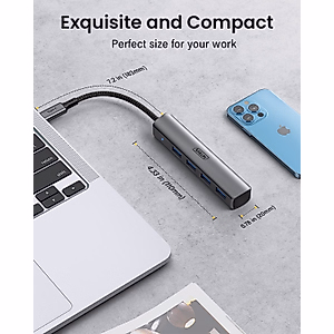 USB C to USB Hub 4 Ports, SAILLIN Aluminum Type C to USB Adapter with 4 USB 3.0 Ports, Thunderbolt 3 to USB 3.0 Multiport Adapter Compatible with MacBook Pro/Air, iPad Pro, XPS, Chromebook and More