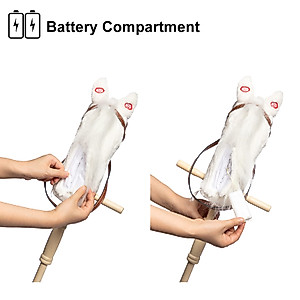 HollyHOME Stick Horse Plush Handcrafted Hobby Horse on a Stick with Wood Wheels Real Pony Neighing and Galloping Sounds for Kids Toddlers White 36 Inches(AA Batteries Required)