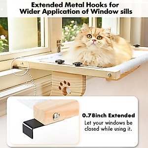 AMOSIJOY Cat Sill Window Perch Sturdy Cat Hammock Window Seat with Wood & Metal Frame for Large Cats, Easy to Adjust Cat Bed for Windowsill, Bedside, Drawer and Cabinet