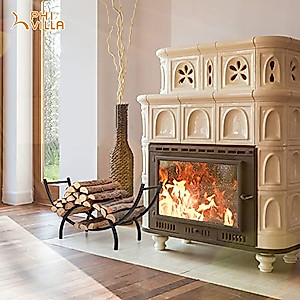 PHI VILLA 40 Inch Heavy Duty Large Curved Indoor/Outdoor Firewood Racks Log Hoop, Oval Base for Kindling Wood Storage Wood Stove Accessories, Black