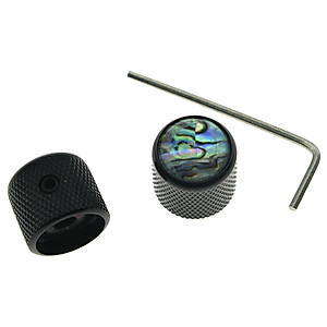 KAISH Black Set of 2 Abalone Top Guitar Knobs Dome Knobs Bass Knob with Set Screw for Tele/Telecaster