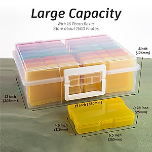 SUNMAIO 4" x 6" Photo Cases and Clear Craft Keeper with Handle - 16 Inner Cases Plastic Storage Container Box (Multi-Colored)